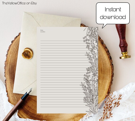 Paper Writing Paper Instant Download Botanical Writing Paper & Envelope ...