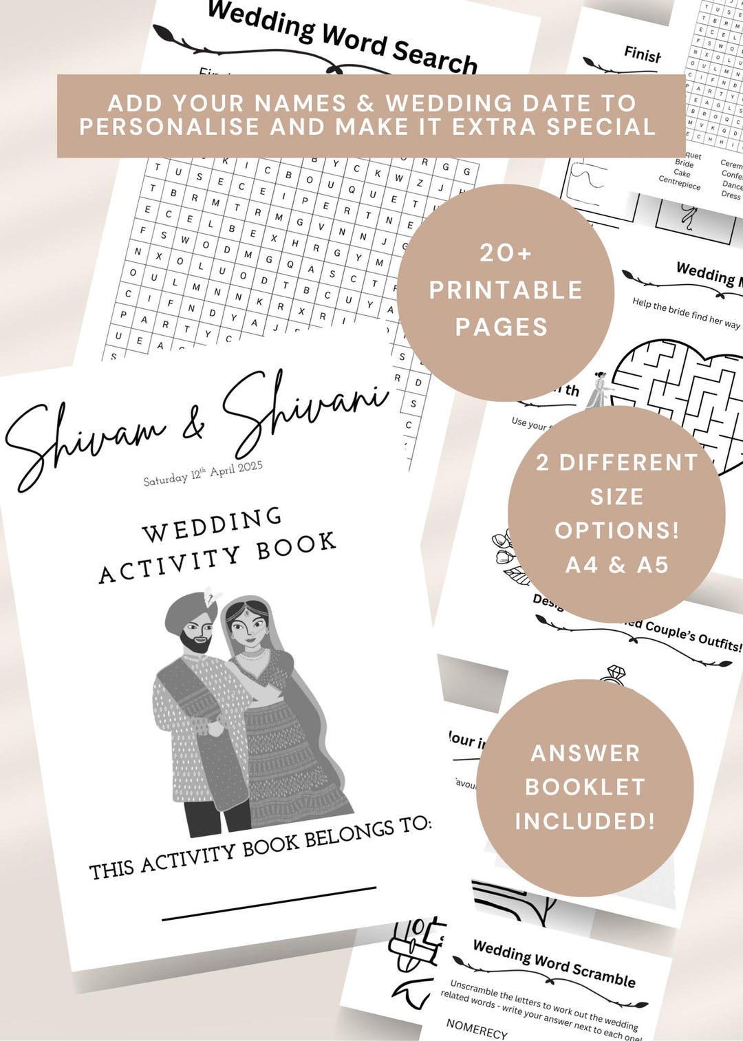 Kids Indian Shaadi Wedding Activity Book Pack | Printable – 20+ Pages ...