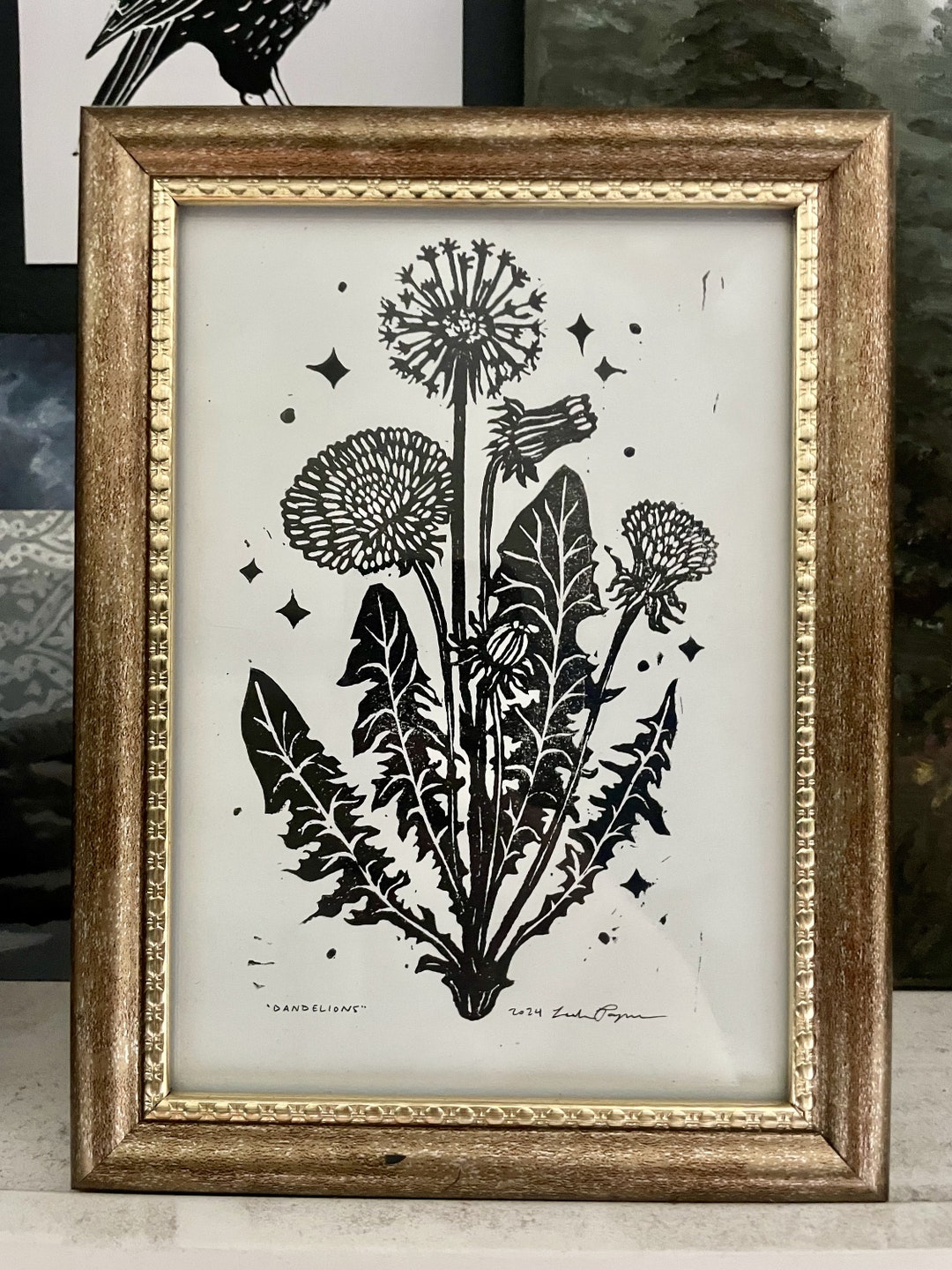 Linoleum Block Print dandelions 5x7 Signed Original Handmade Print ...