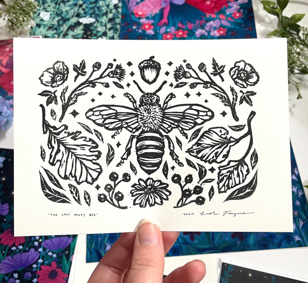 Linoleum Block Print the Last Honey Bee 5x7 Signed Original Handmade ...