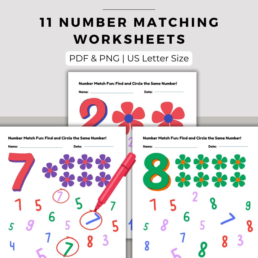 Number Matching Worksheets for Preschool | Number Matching Printable ...