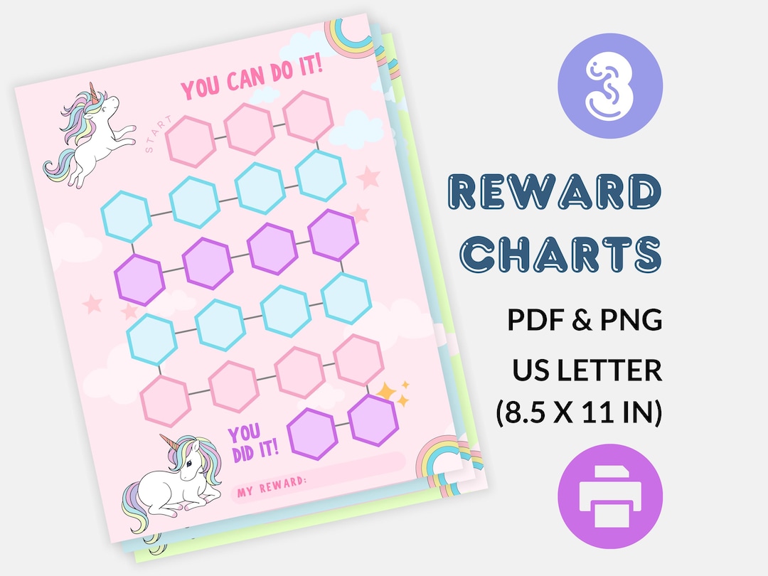 3 Printable Unicorn Reward Charts, Magical Sticker Charts to Track New ...