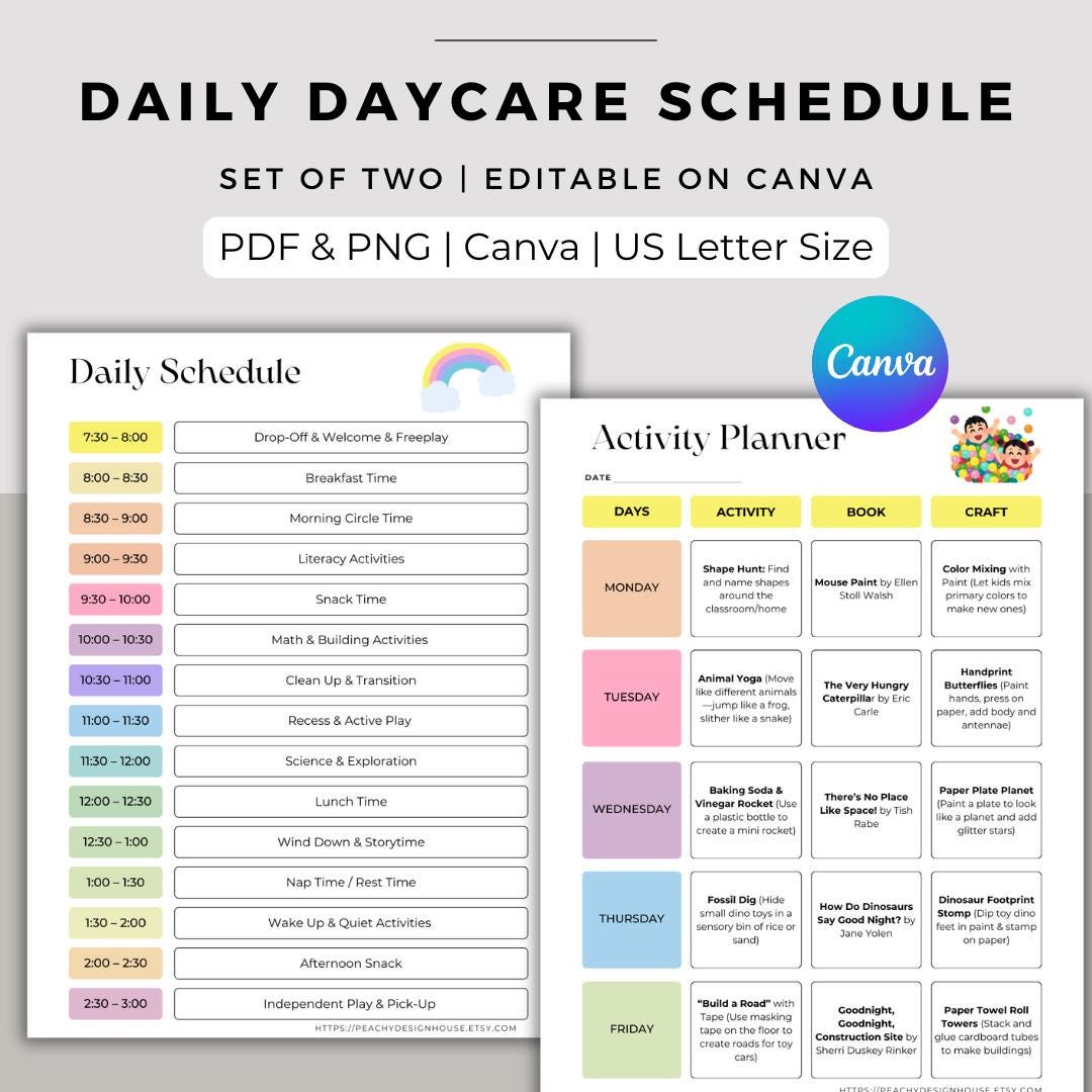 Editable Daycare Starter Kit, Kindergarten Schedule, Activity Planner ...