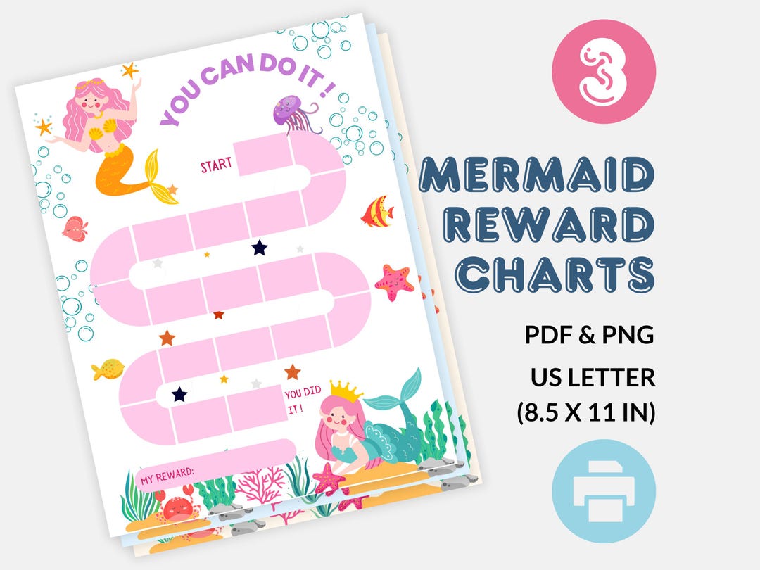 3 Printable Mermaid Reward Charts, Magical Sticker Charts to Track New ...