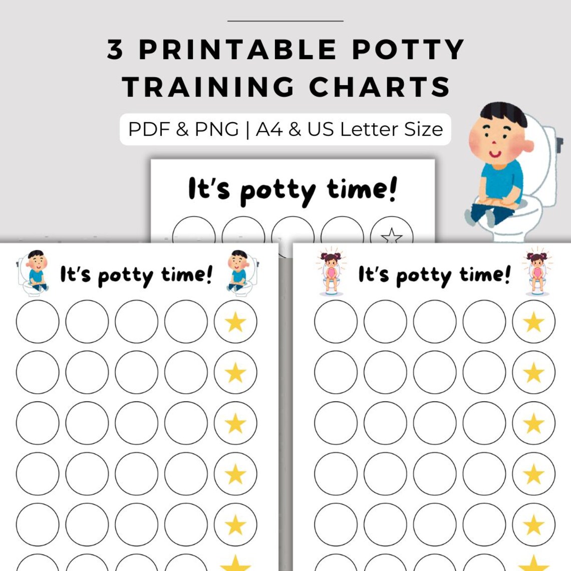 3 Printable Potty Training Charts | Boys Potty Training Chart | Girls ...