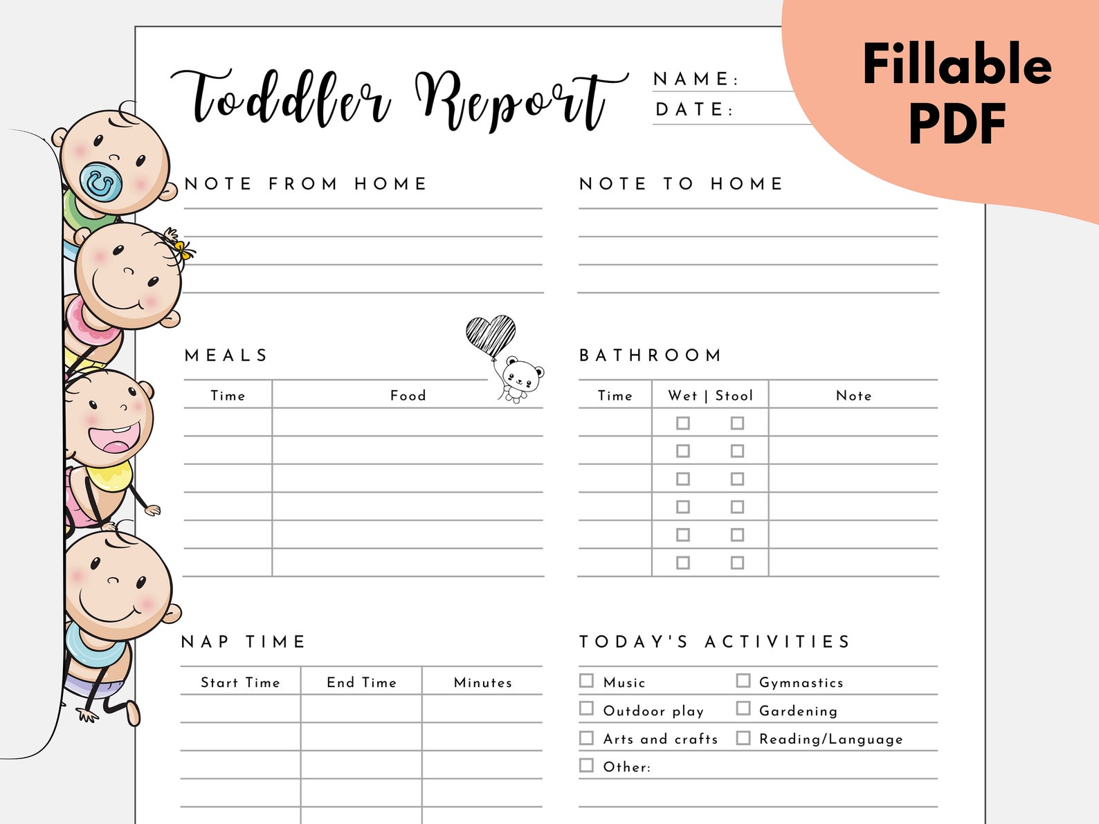 Daily Toddler Report Printable Daycare Toddler Schedule - Etsy