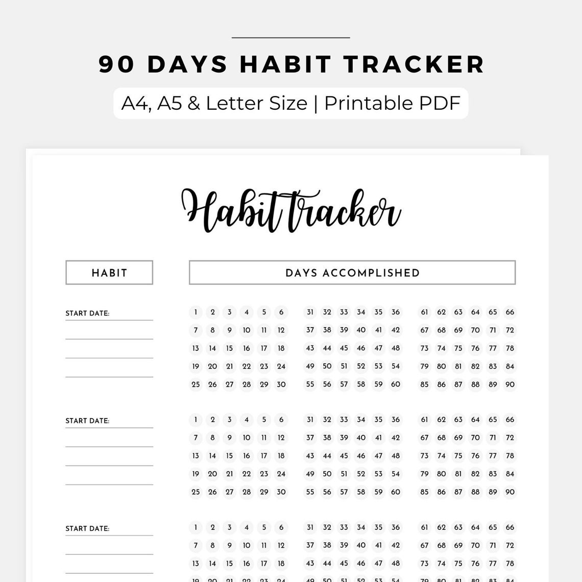 90 days habit tracker printable PDF challenge tracker goal - Etsy.de