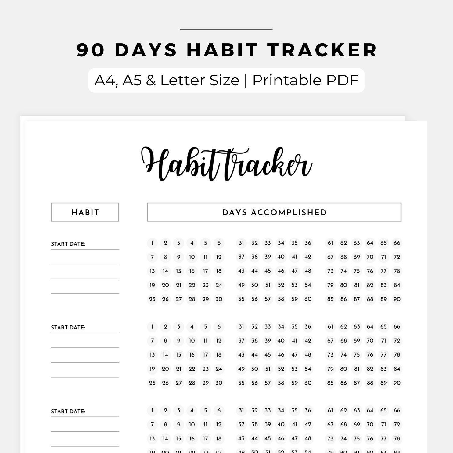 90 days habit tracker printable PDF challenge tracker goal - Etsy.de