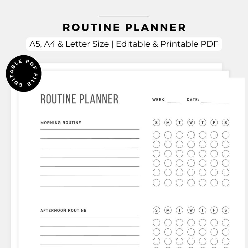 Daily Routine Planner Editable and Printable Self Care - Etsy