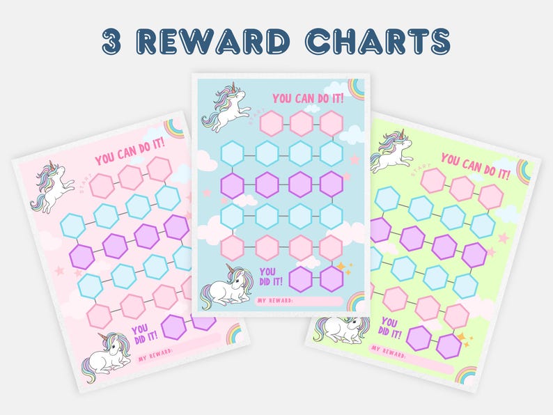 3 Printable Unicorn Reward Charts, Magical Sticker Charts to Track New ...