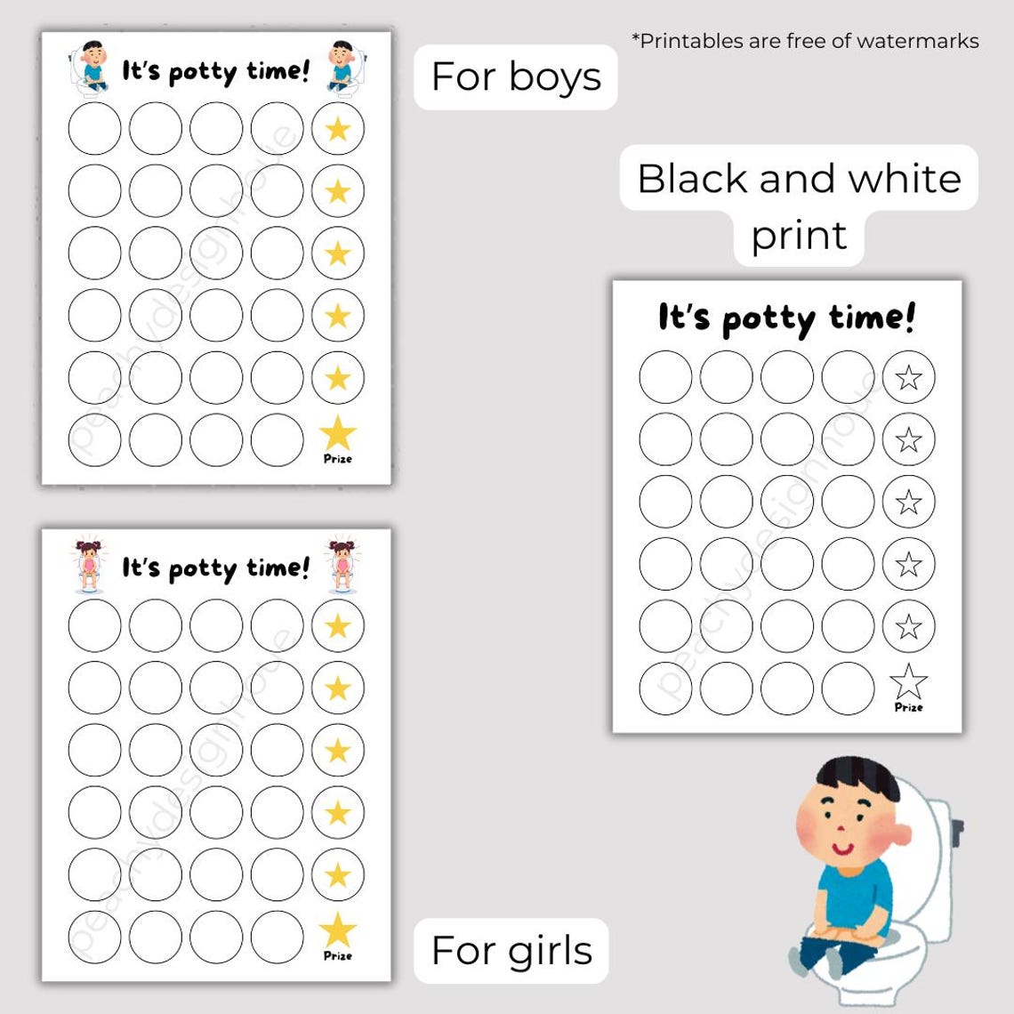3 Printable Potty Training Charts | Boys Potty Training Chart | Girls ...