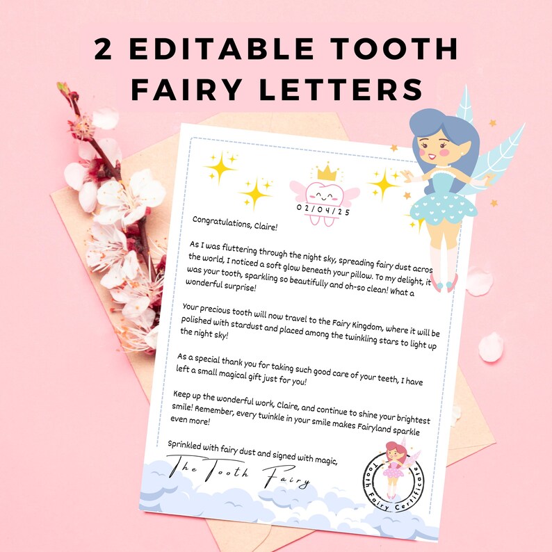 Printable Tooth Fairy Letter Set | Editable Tooth Fairy Receipt | Canva ...
