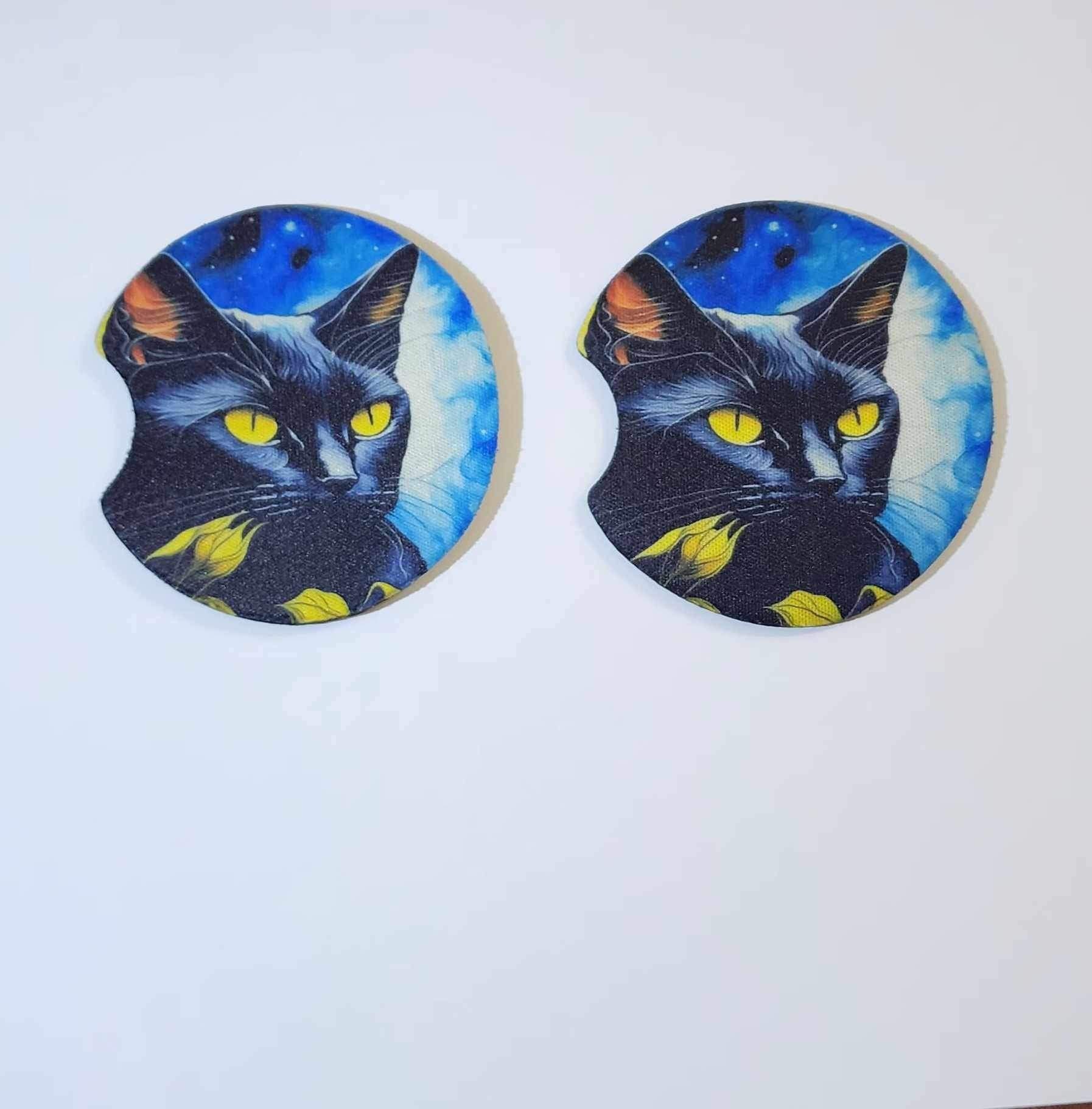 Black Cat Car Coasters - Etsy