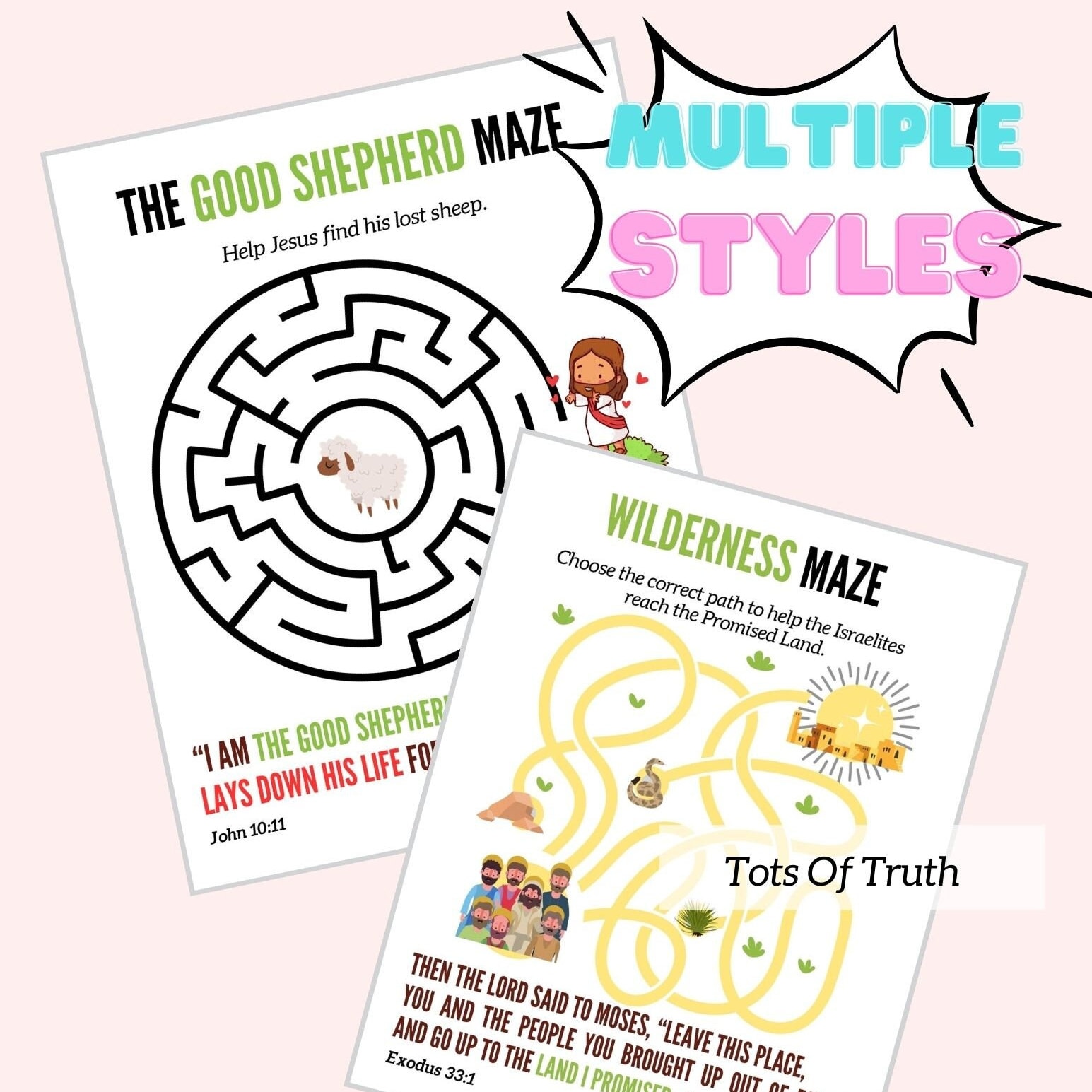 Bible Verse Maze Pack, Christian Kid Activity Pages, Toddler, Preschool ...
