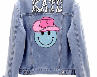 Smiley Face Denim Jacket Embroidery Design Front and Back Smile Face ...
