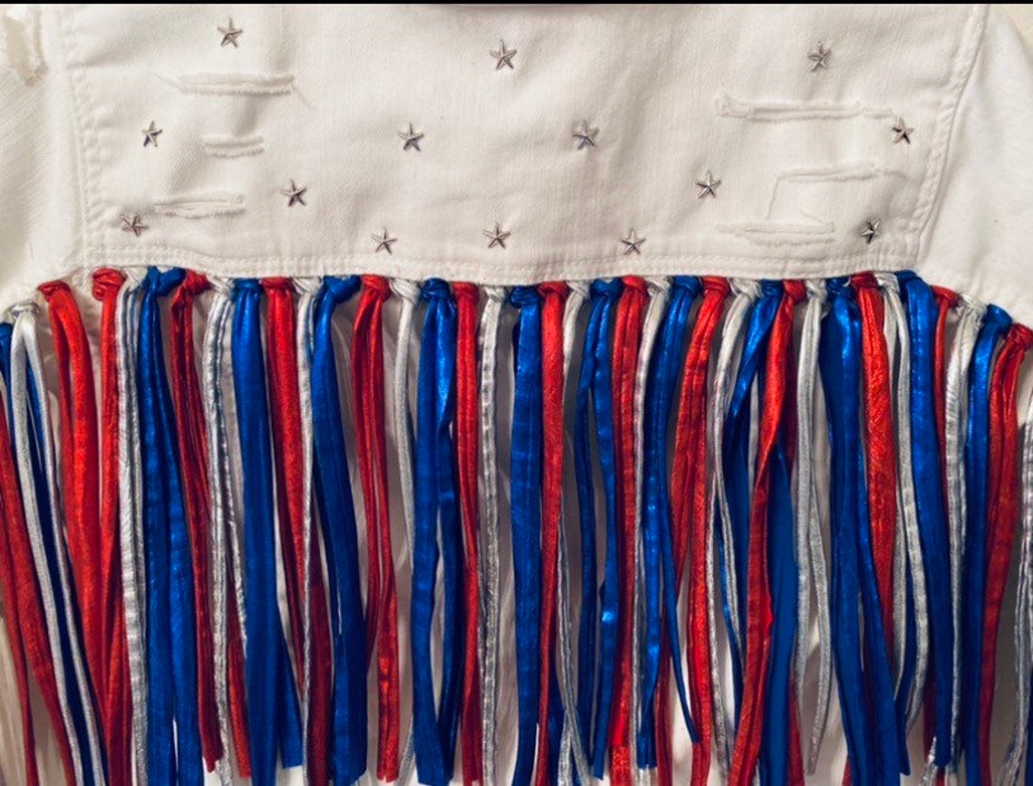 Patriotic Fringe Denim Jacket - Etsy