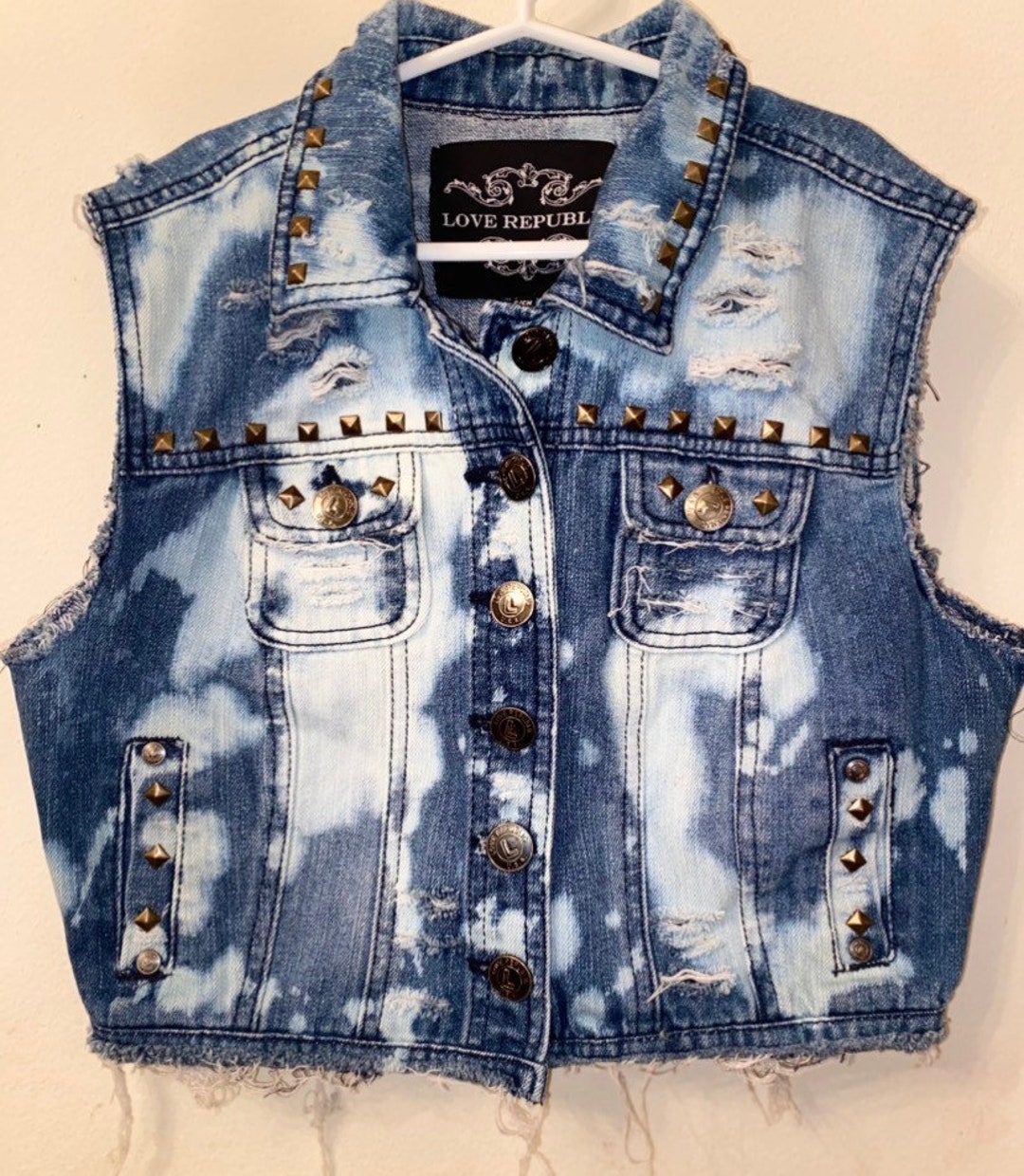 Bleached Studded Denim Vest - Etsy