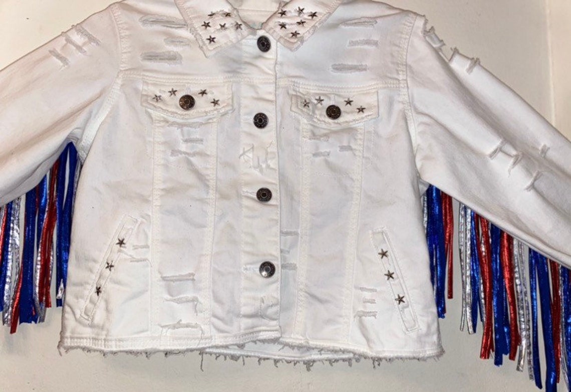 Patriotic Fringe Denim Jacket - Etsy