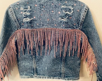 Old Navy Denim Jacket With Fringe Rhinestone Trim. SIZE 4T - Etsy