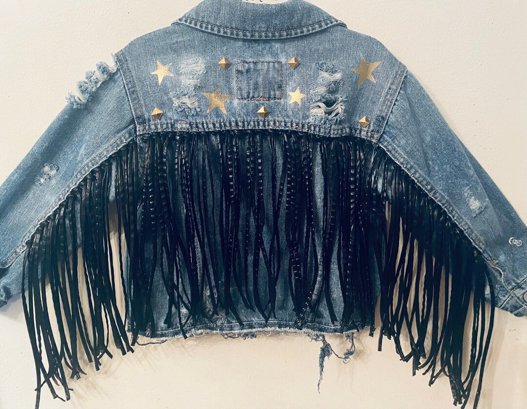 The KENLEY! Gold Star, Black Fringe Jacket - Etsy