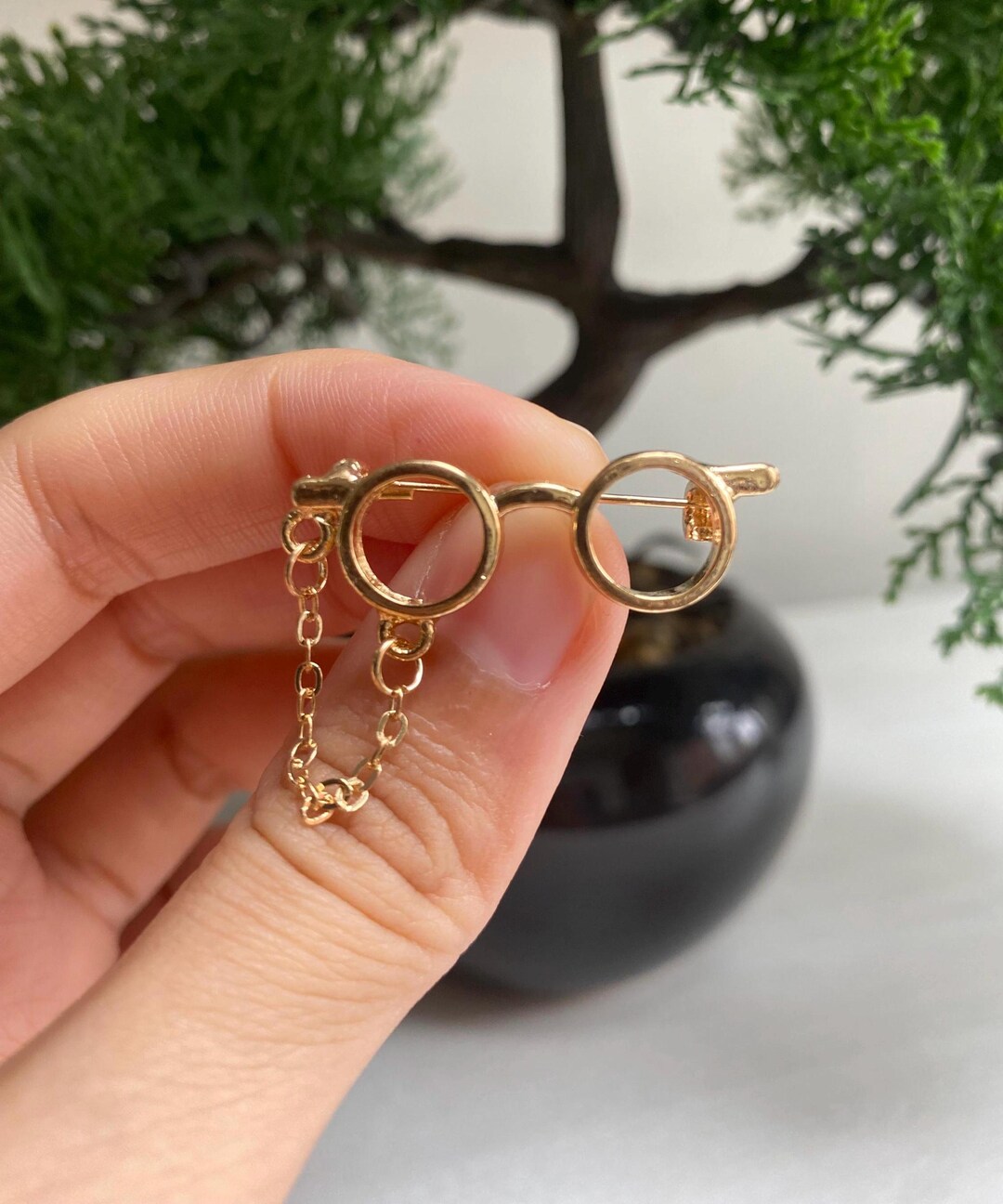 Eyeglasses / Spectacle Pin Brooch Gold With Chain Design - Etsy