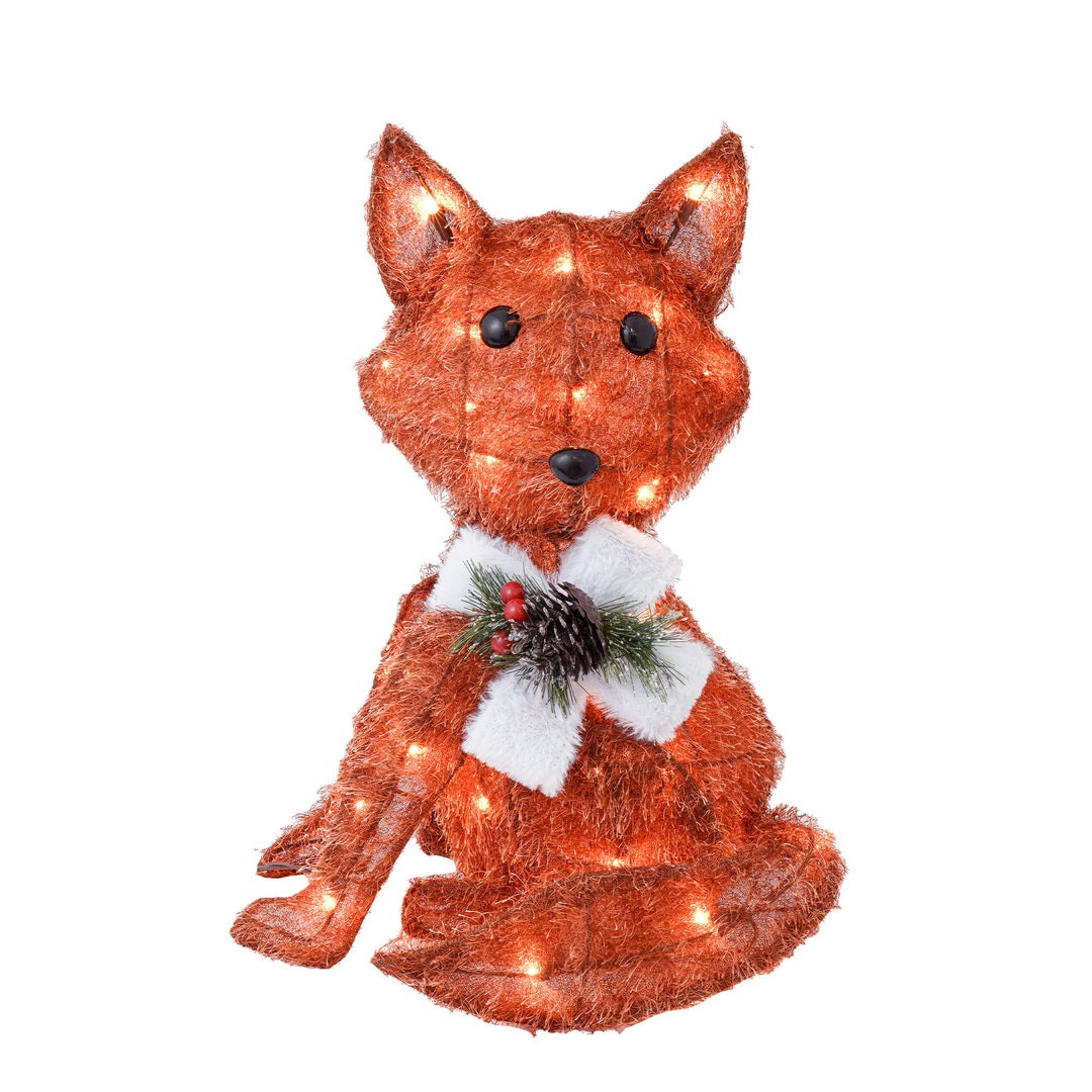 RJ Legend Orange Fox Fuzzy Fabric Rattan Decoration Lighted Display for ...