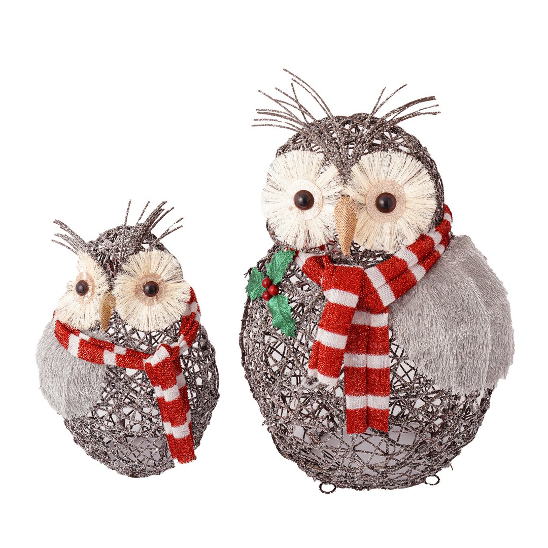RJ Legend Silver Owl Rattan Decoration Lighted Display Set for Home ...
