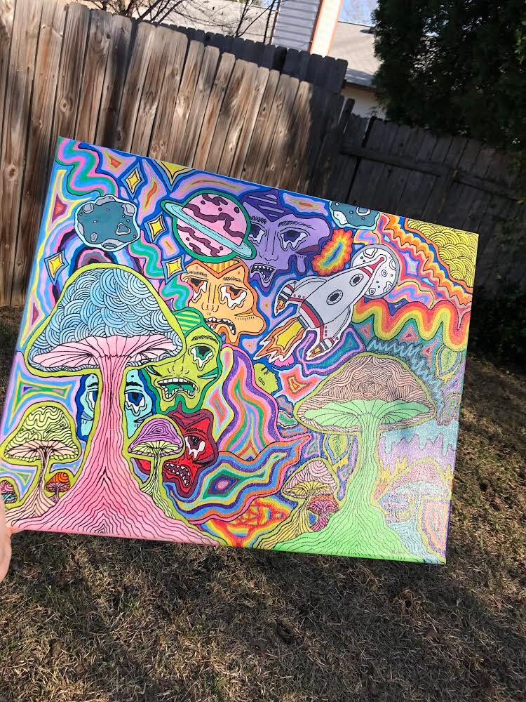 Trippy Painting Plants Original Art Psychedelic Watercolor Wall Art 8 ...