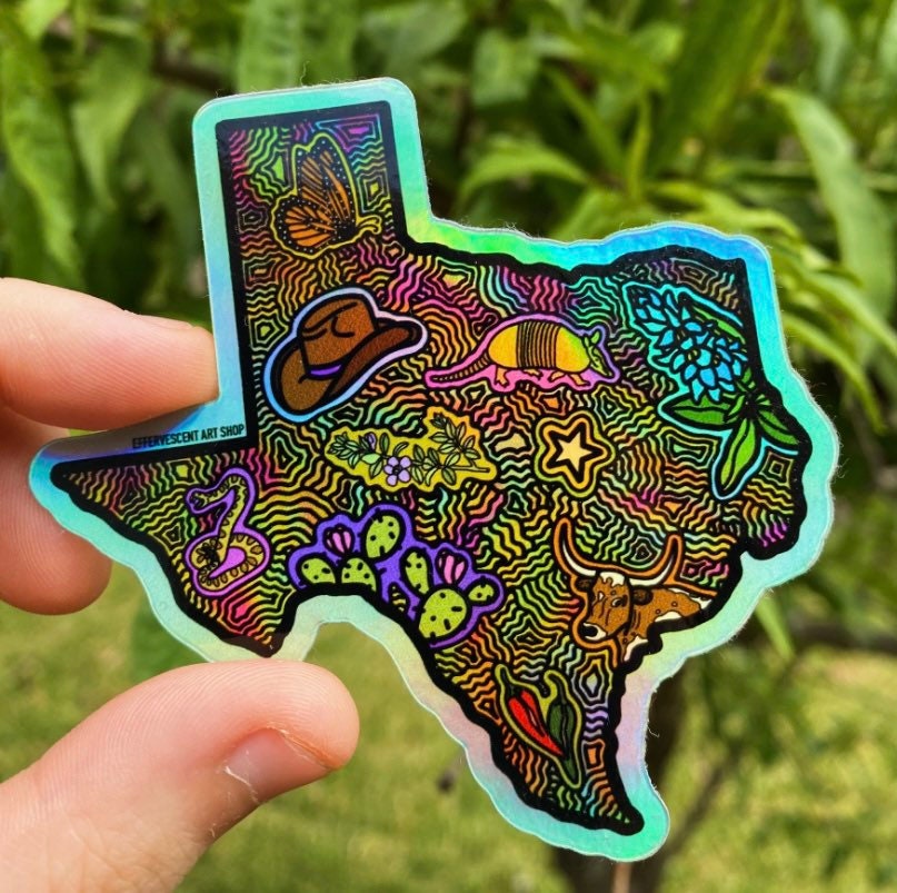 Trippy Holographic Texas Stickers - Etsy