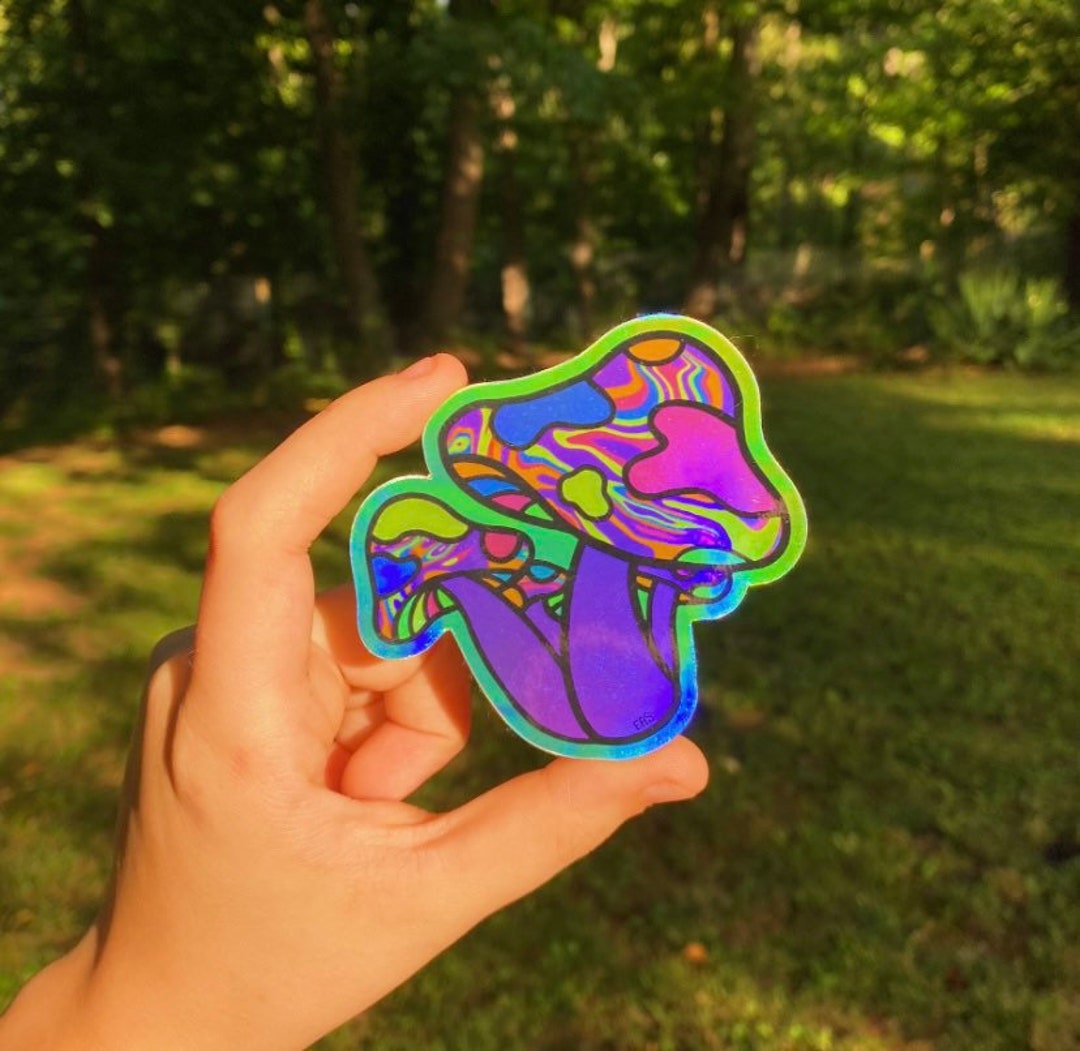 Trippy Holographic Mushroom Sticker - Etsy