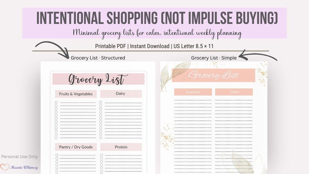 Weekly Grocery List Printable | Minimal Shopping Planner PDF, US Letter ...