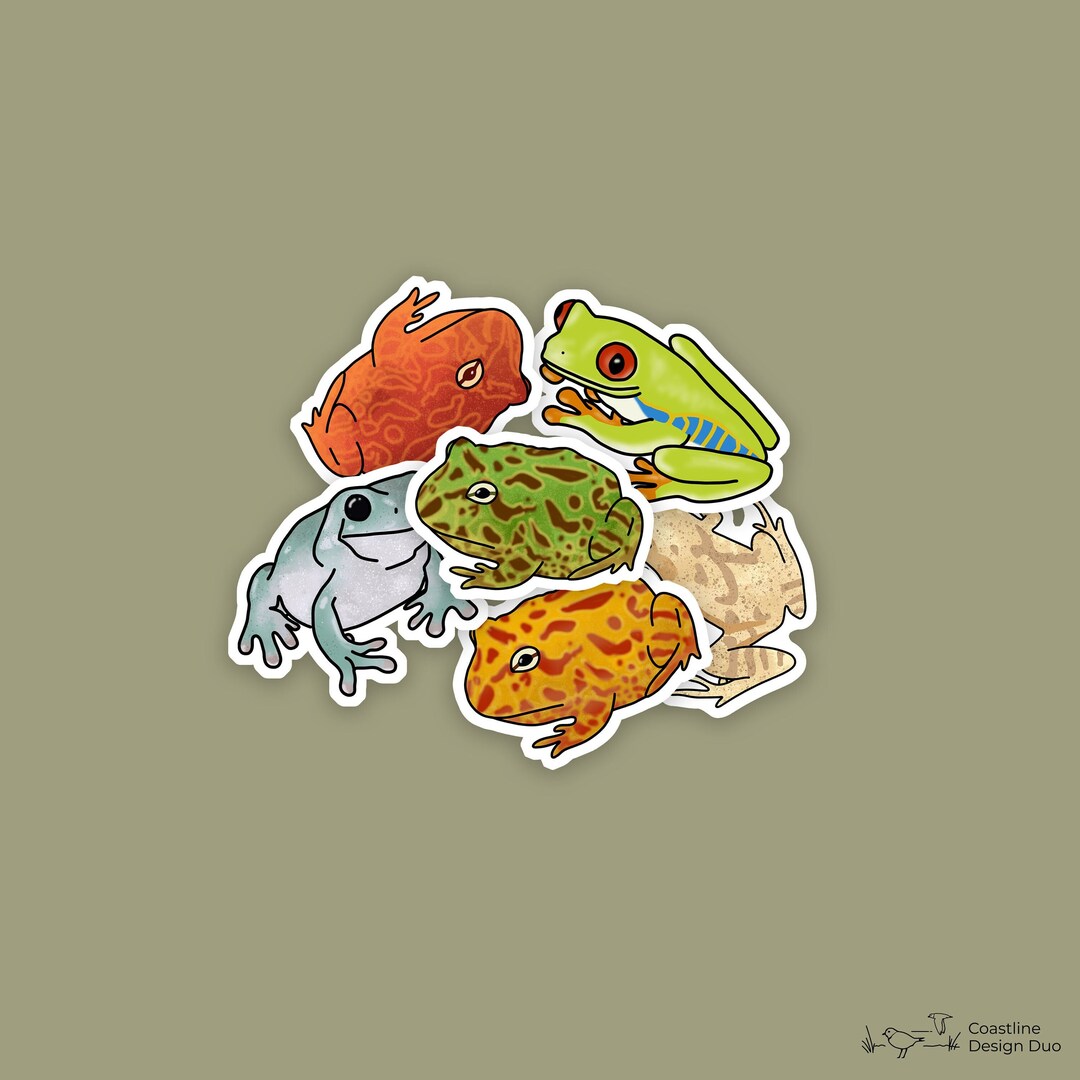 6 Pcs Weatherproof Frog Stickers, Tree Frog Stickers, Pacman Frog ...