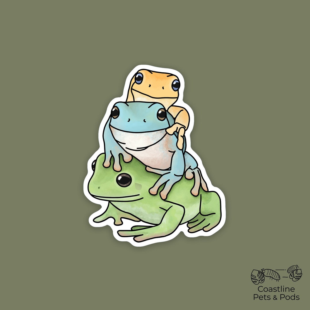 1 Pc - Vinyl Stack of Whites Tree Frogs Sticker, Dumpy Frogs, Green and ...