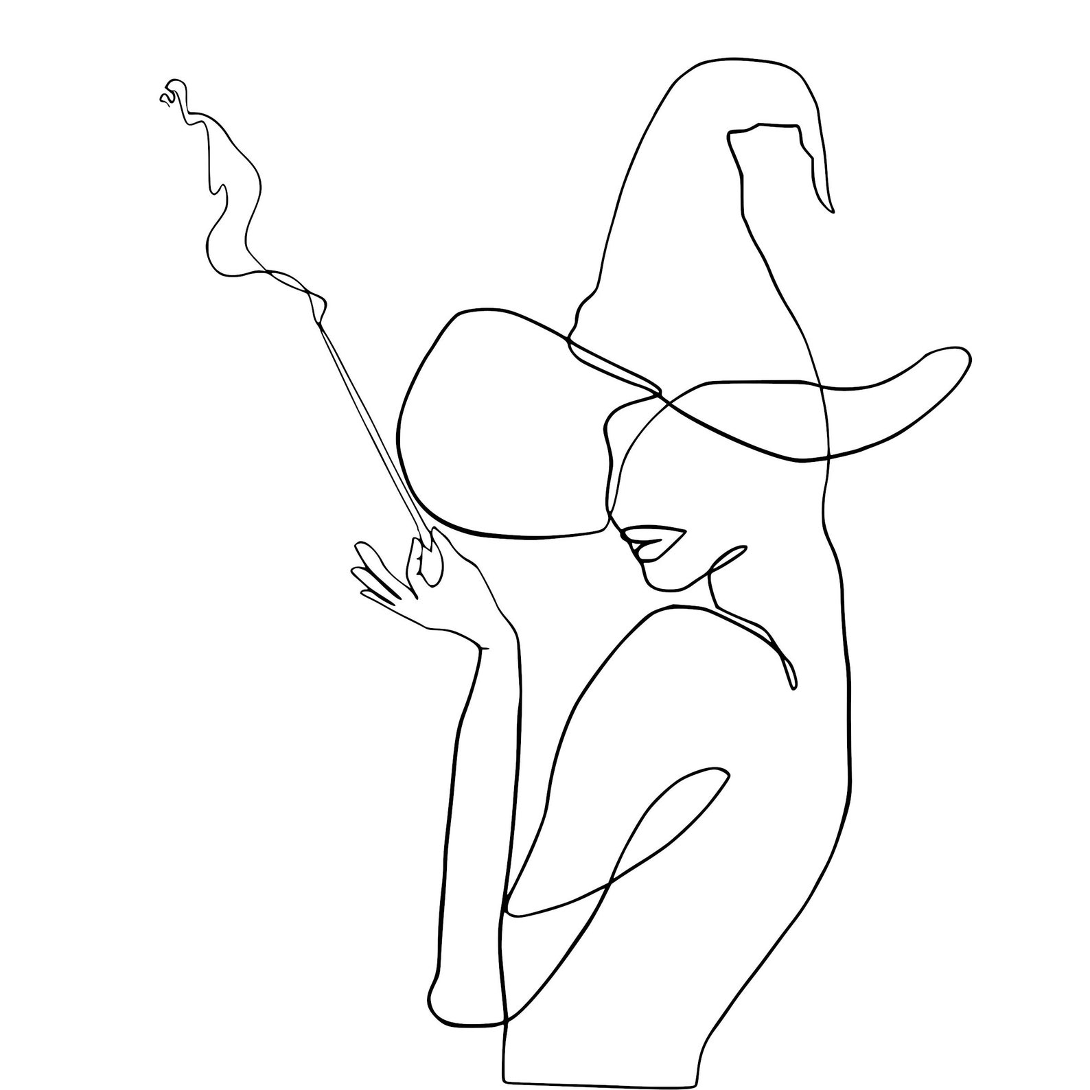 Witch Hat Lady Continuous Line Art Female Figure Digital - Etsy