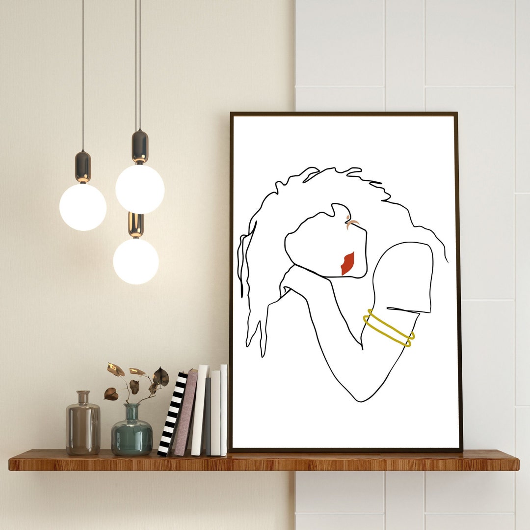 Lacy Continuous Line Art Female Figure Color Block Splash Original Wall ...