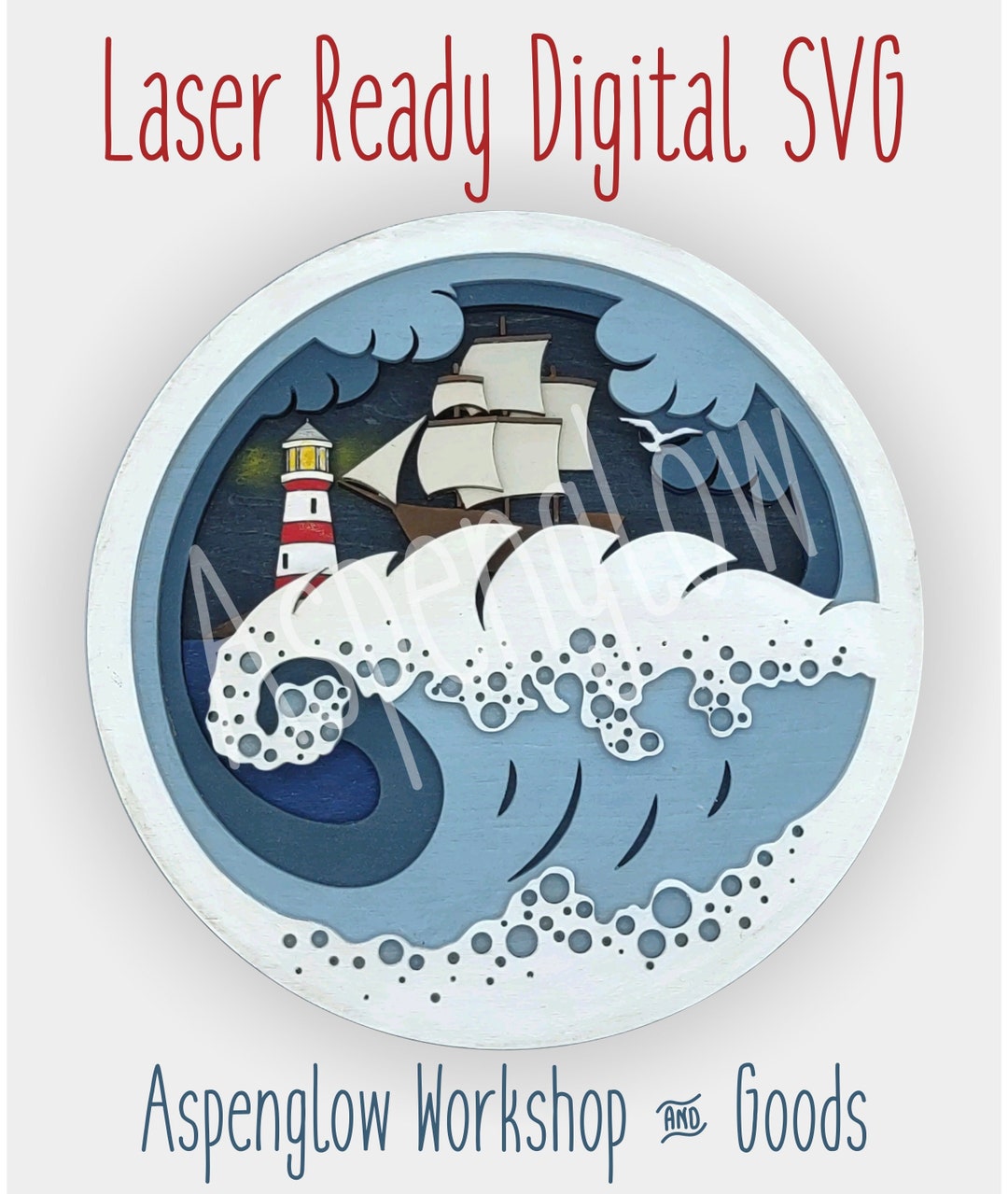 Digital SVG File, Nautical Decor, Ship at Sea, Lighthouse, DIY Project ...