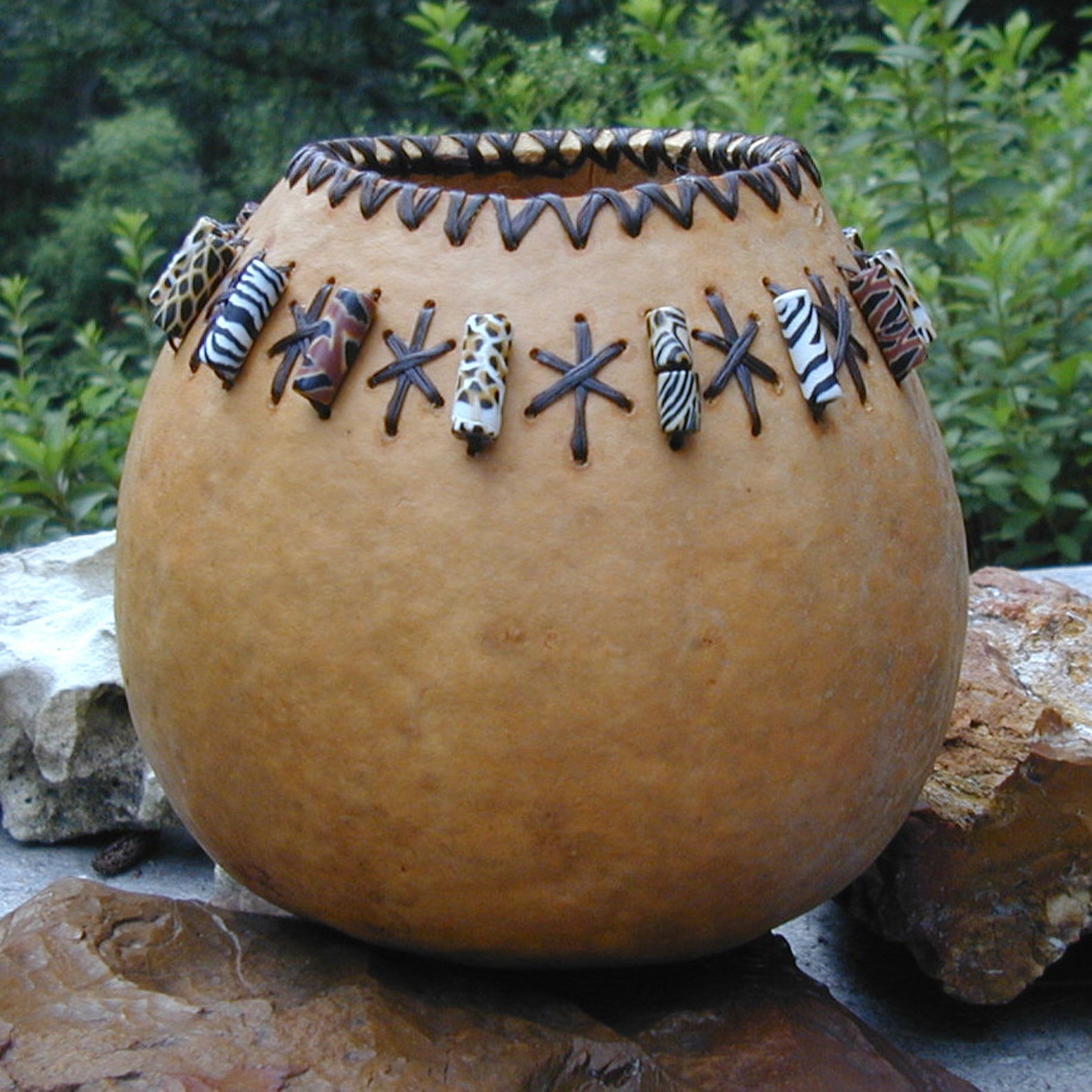 Using Sinew on a Gourd, Step-by-step. Creative Decorative Stitching ...