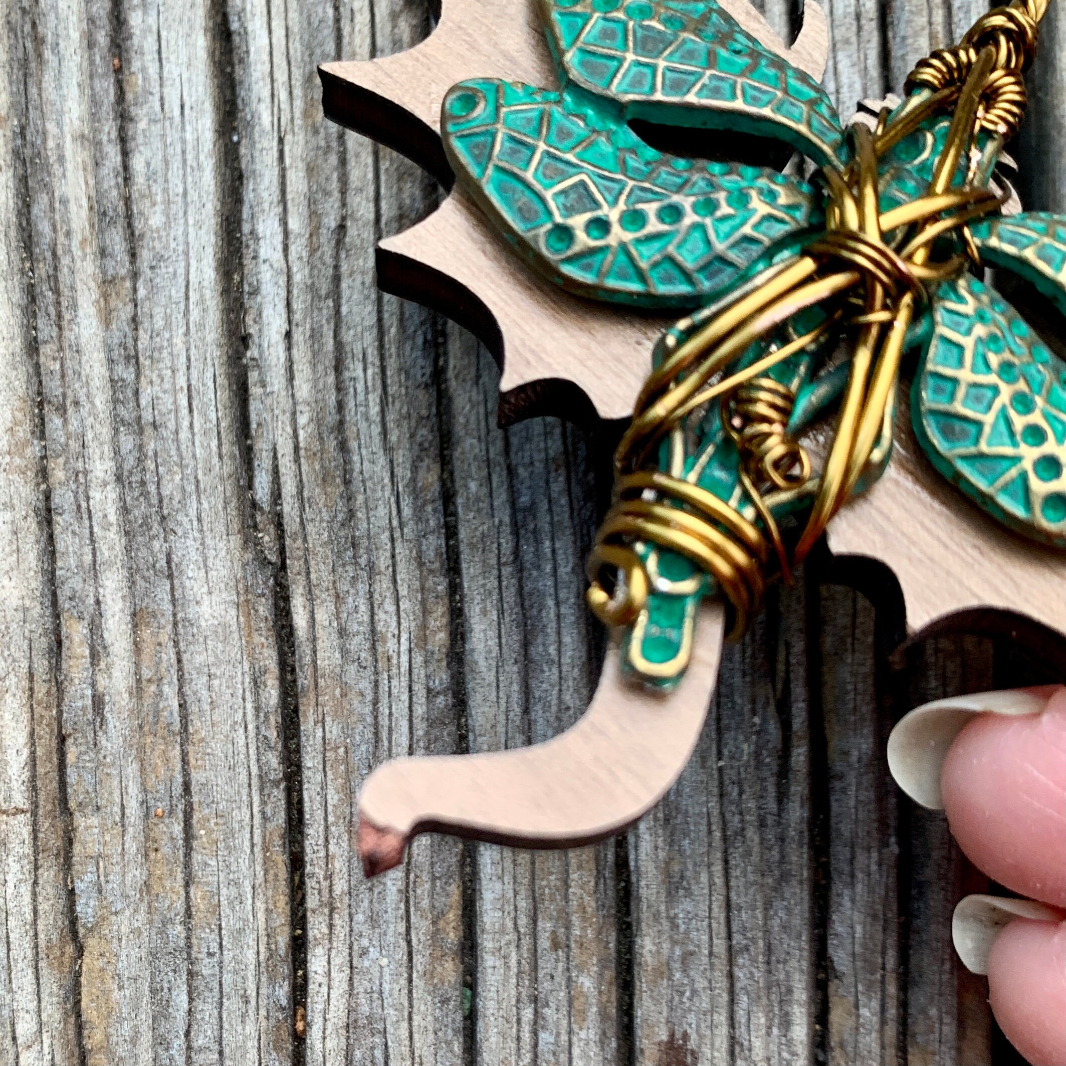 Dragonfly & Dragon Wire Wrapped Pendant. Reversible Whimsy. Cord ...