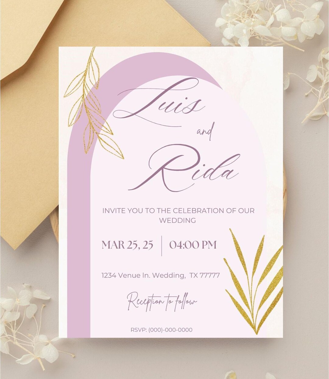Pink & Purple Digital Editable Printable Invitation, Wedding, Baby ...