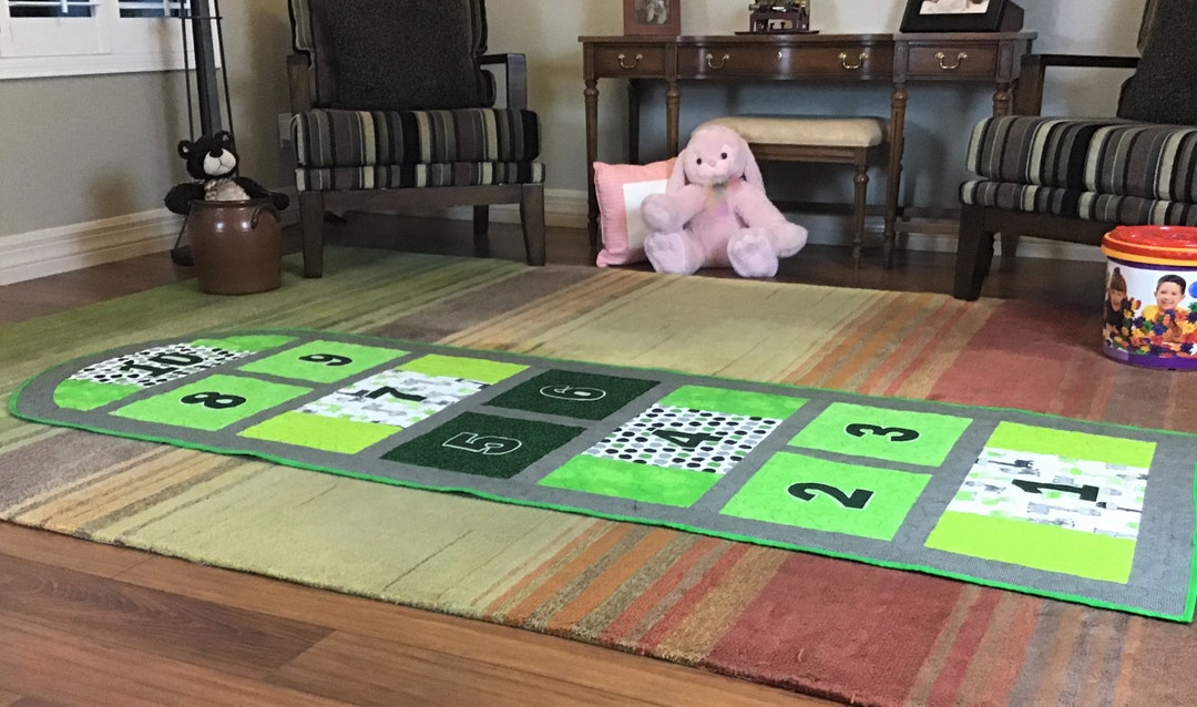 Children's Hopscotch Quilt Playmat With Bean Bags | 30” X 88” | Green ...