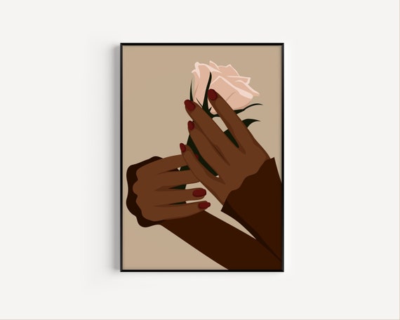 Flower Hand Art Print Abstract Hand Art Rose Flower Wall | Etsy