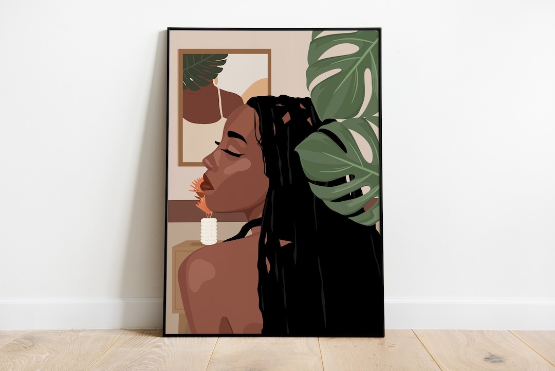 Black Woman Dreads Art, Black Girl Locs, Abstract Female Art, Natural ...