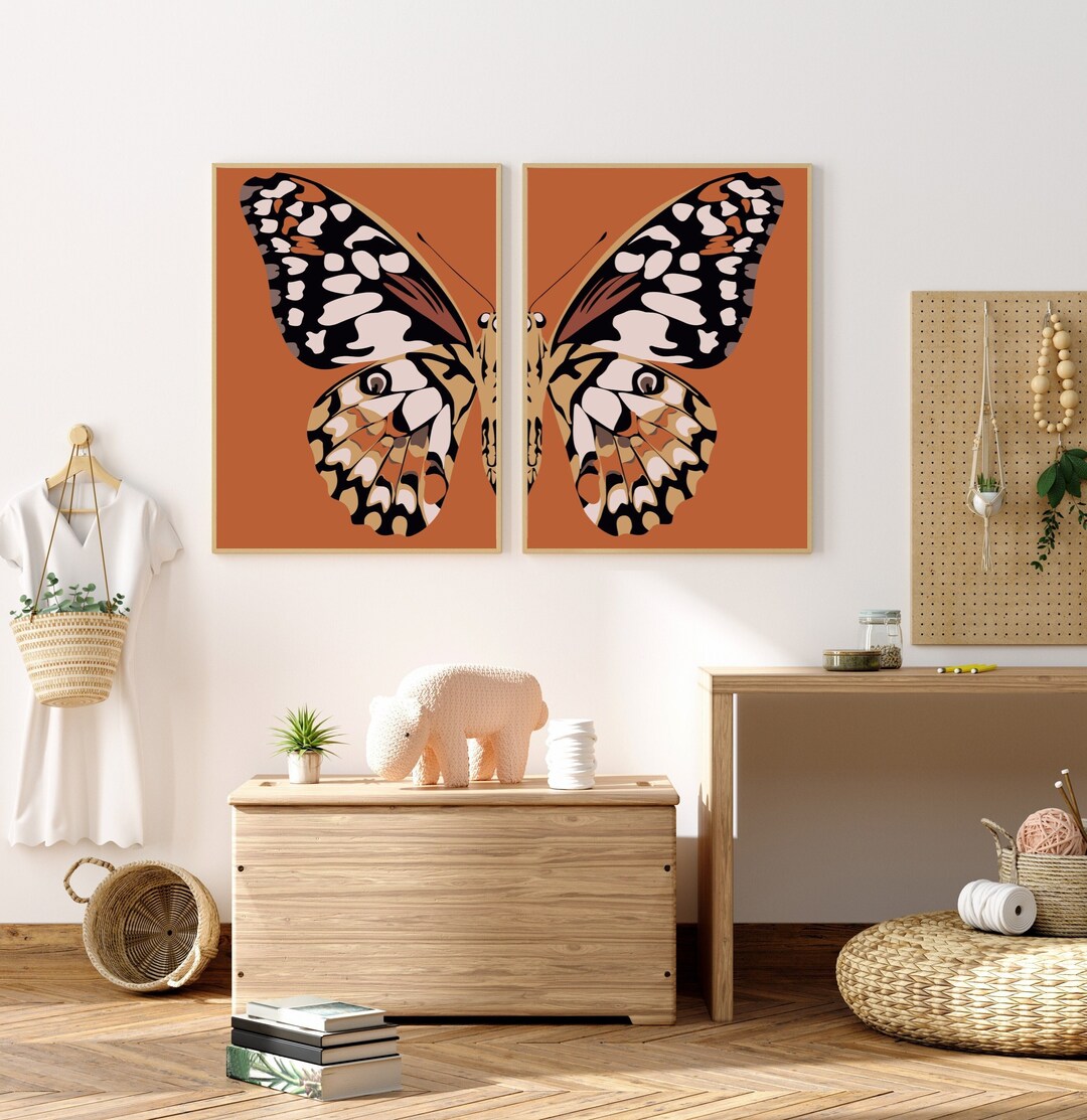 Set of 2 Boho Art, Butterfly Print, Boho Wall Decor, Printable Boho Art ...