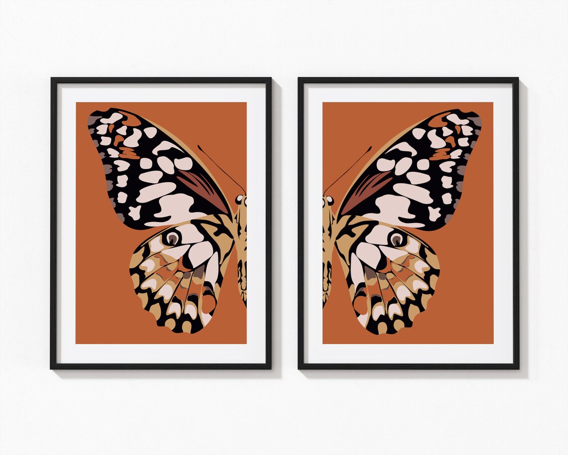 Set of 2 Boho Art Butterfly Print Boho Wall Decor Printable - Etsy