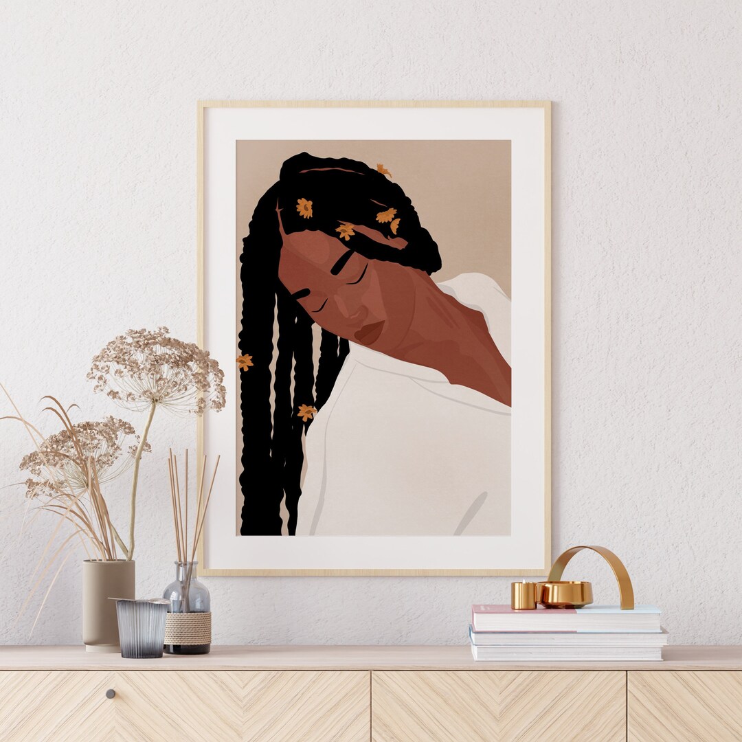 Black Girl Art Print, Woman Dreadlocks Art, Girl With Locs, Girl With ...