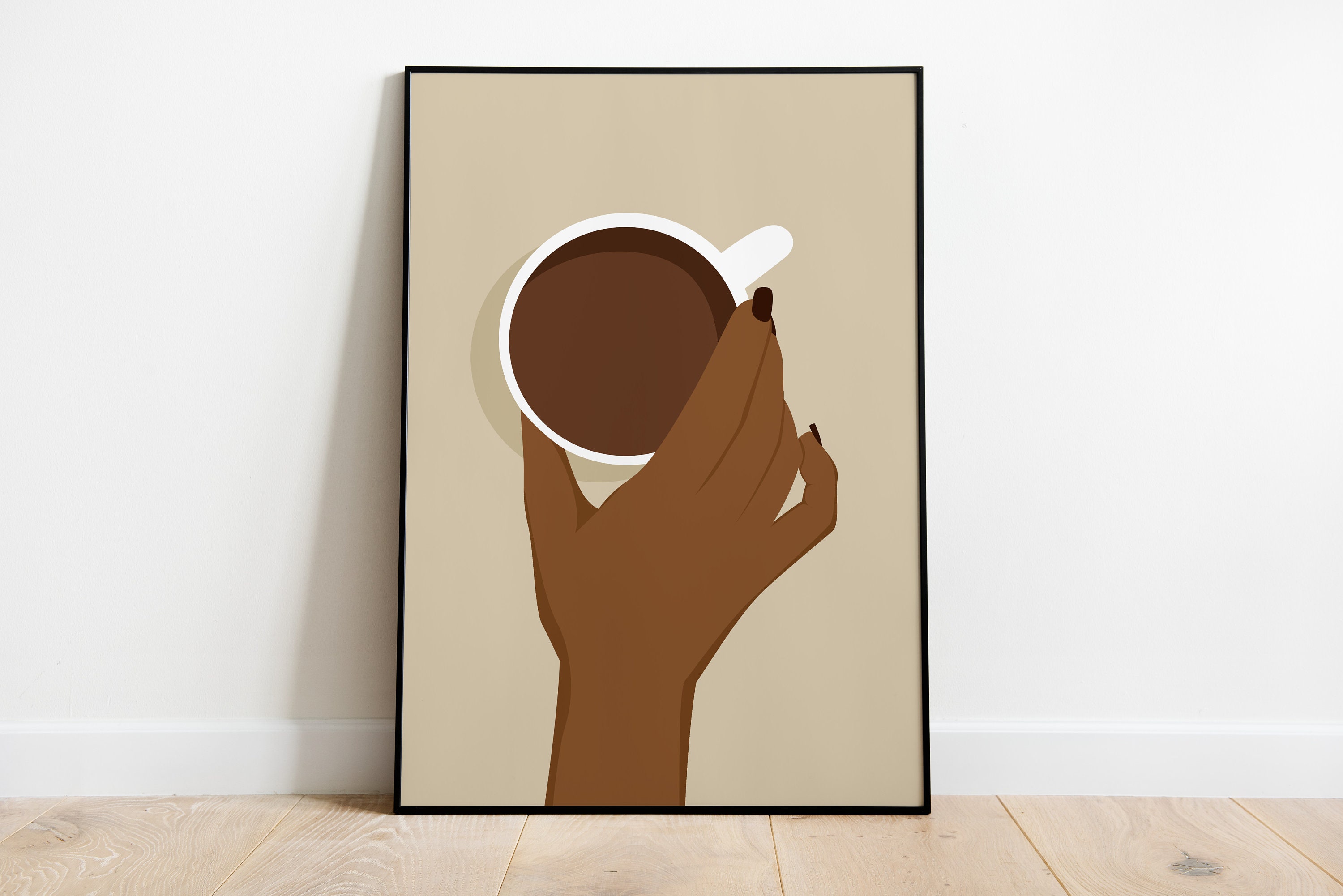 Woman Hand Art Coffee Lover Art Black ArtMid Century | Etsy