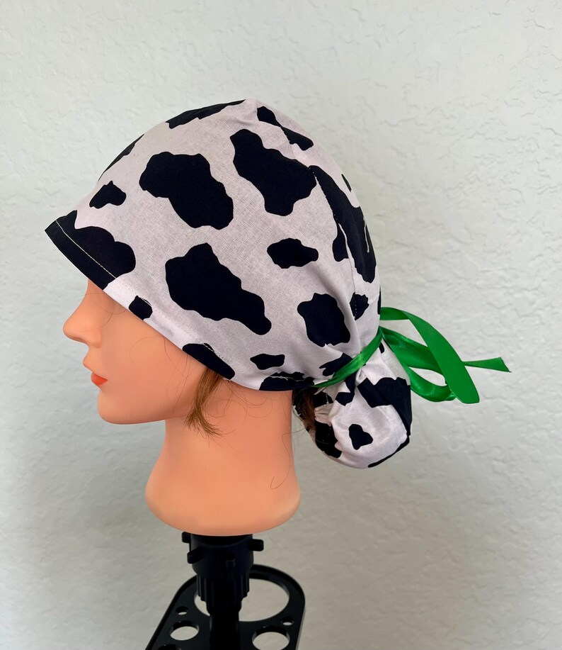 Cow Print Scrub Ponytail Cap | Kawaii Cotton Medical Scrub Caps ...