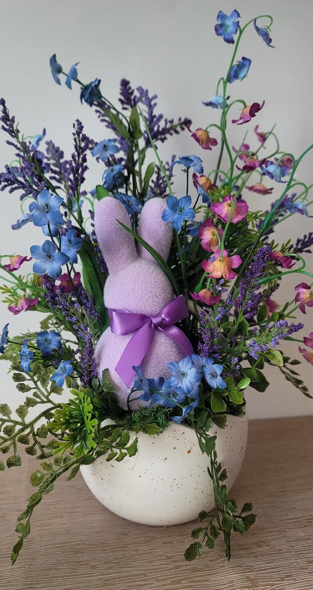 Flocked Purple Bunny Floral Arrangement - Spring Easter Decor - Etsy