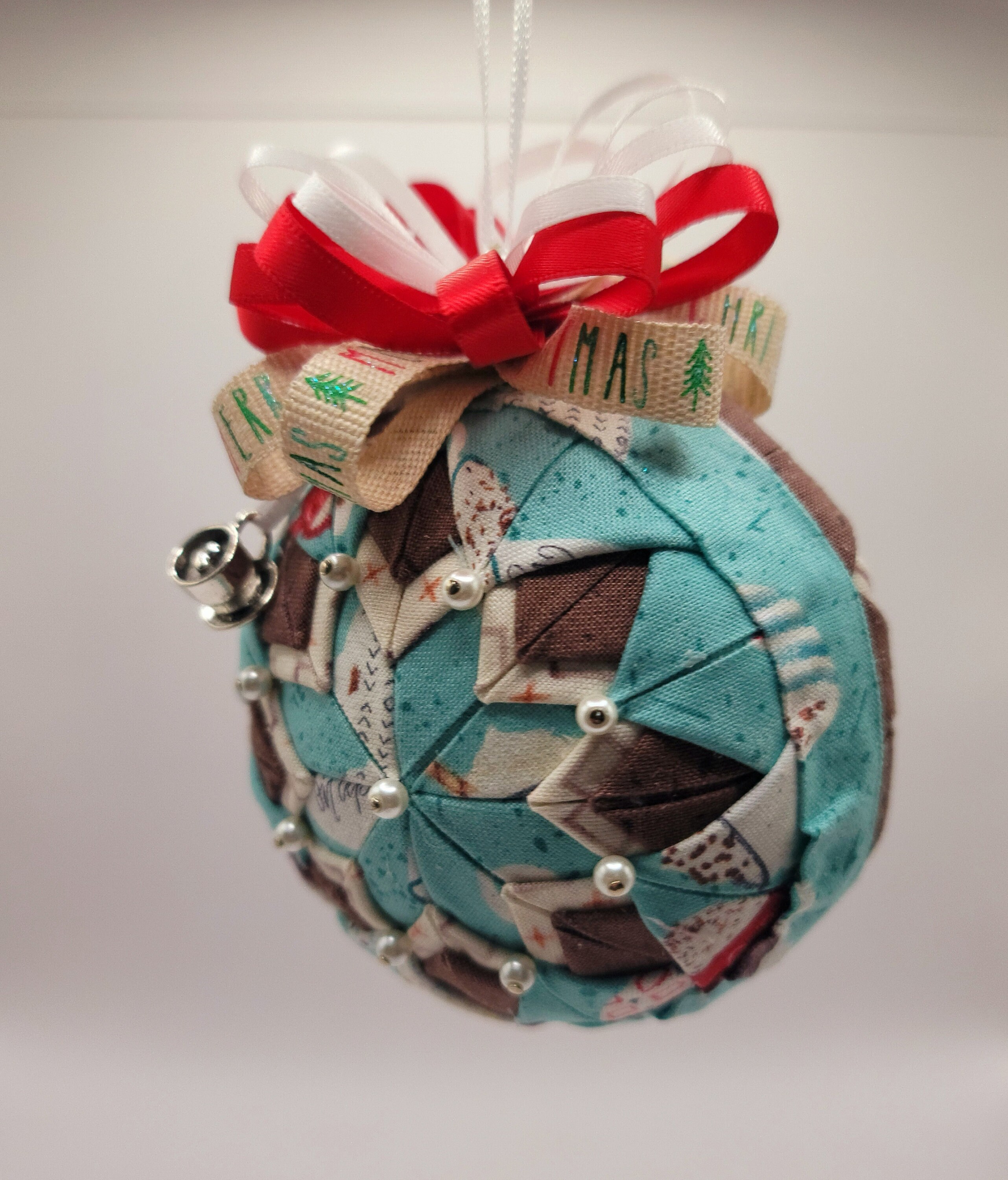Hot Cocoa Quilted Ornament: Teal, Brown, and Red Holiday Decor - Etsy