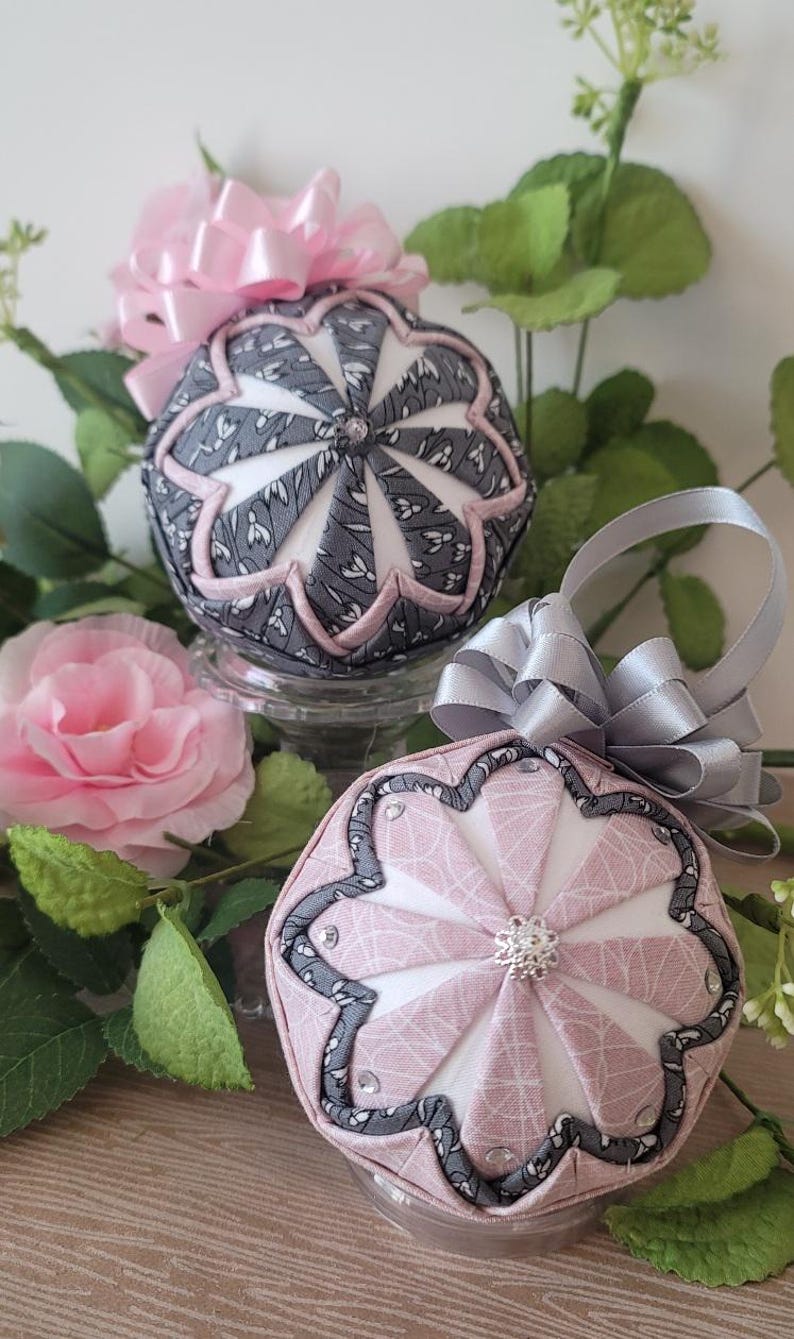 Pink and Gray Spring, Summer No Sew Quilted Ornament, Fabric Ornament ...